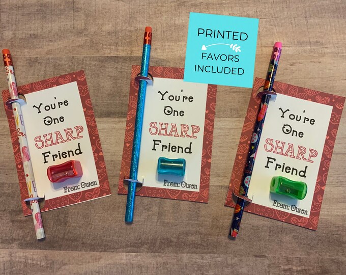 Printed Youre a Sharp Friend Valentine Cards, Pencil and Sharpener ...