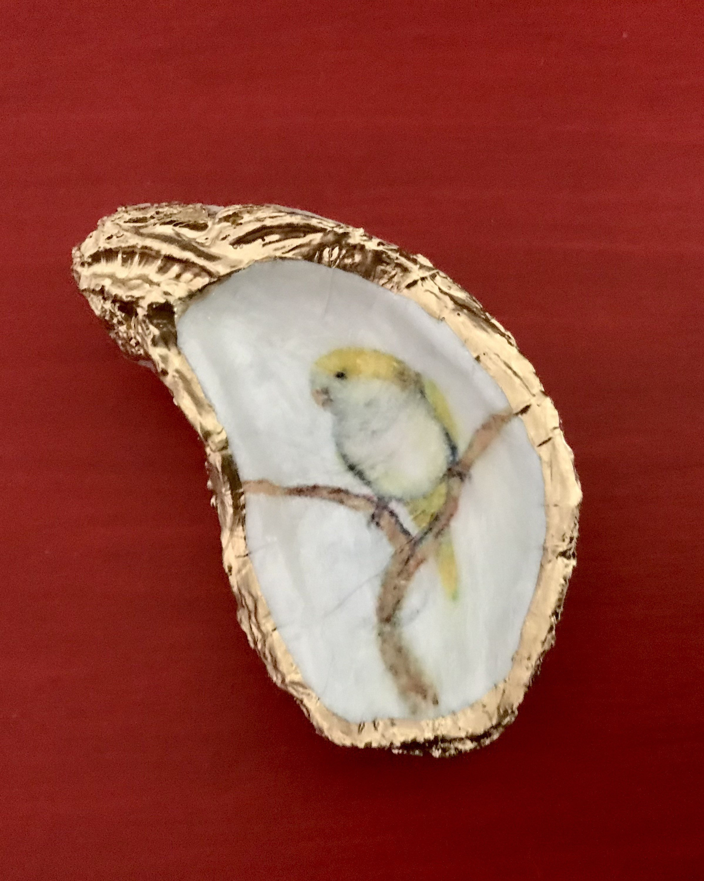 Yellow Canary oyster shell decoupage dish | Etsy