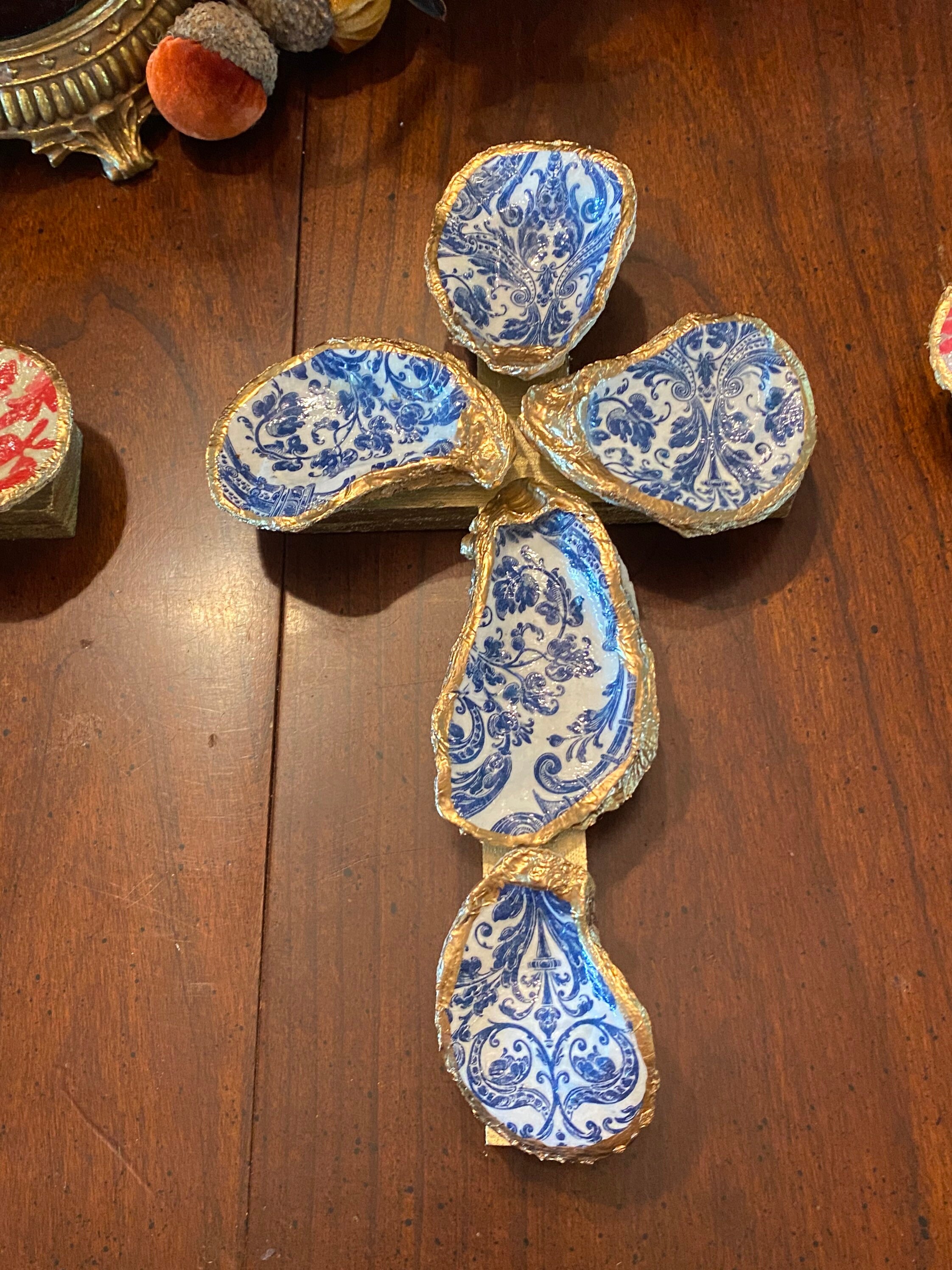Oyster Shell Cross in Blue Grandeur Pattern - Etsy