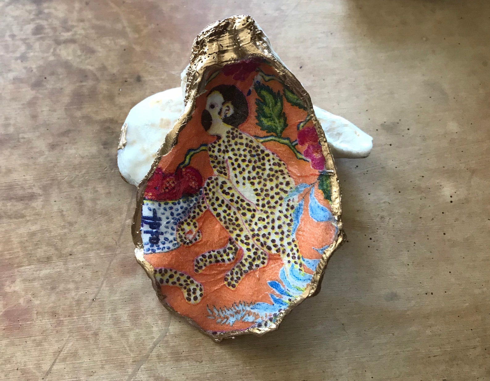 Chinoiserie Oyster Shell With Monkey in Orange - Etsy