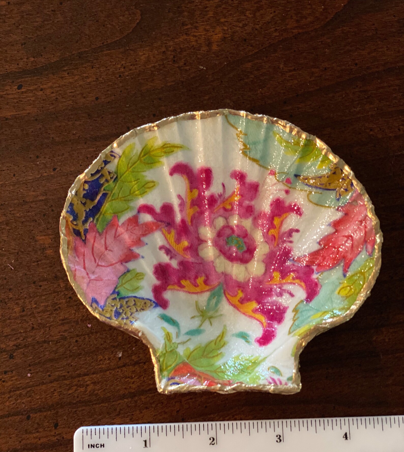 Chinoiserie Tobacco leaf scallop shell trinket ring dish | Etsy