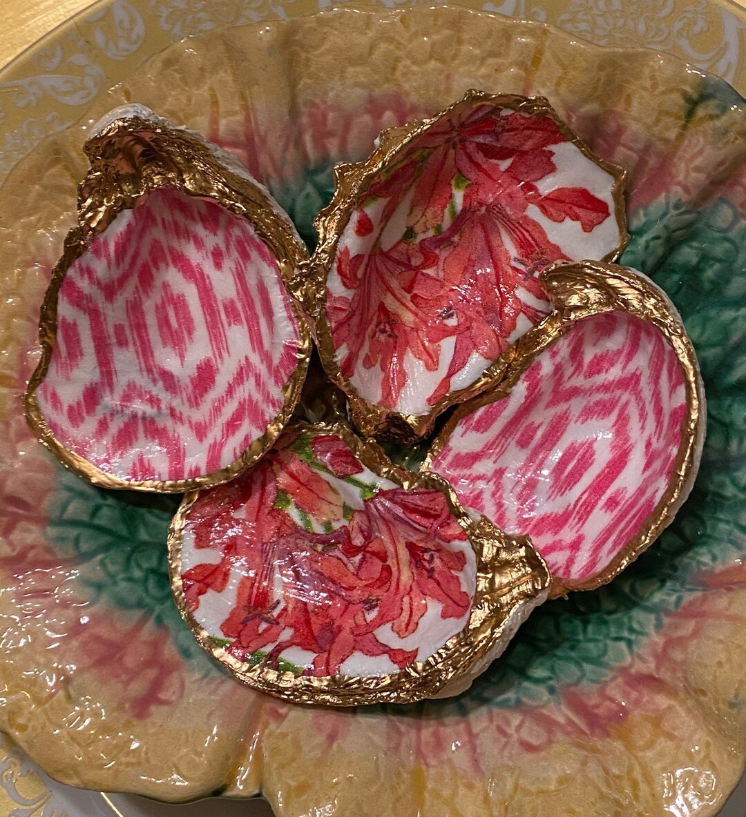 Pink Oyster Shell Ring Dish Ikat or Floral - Etsy
