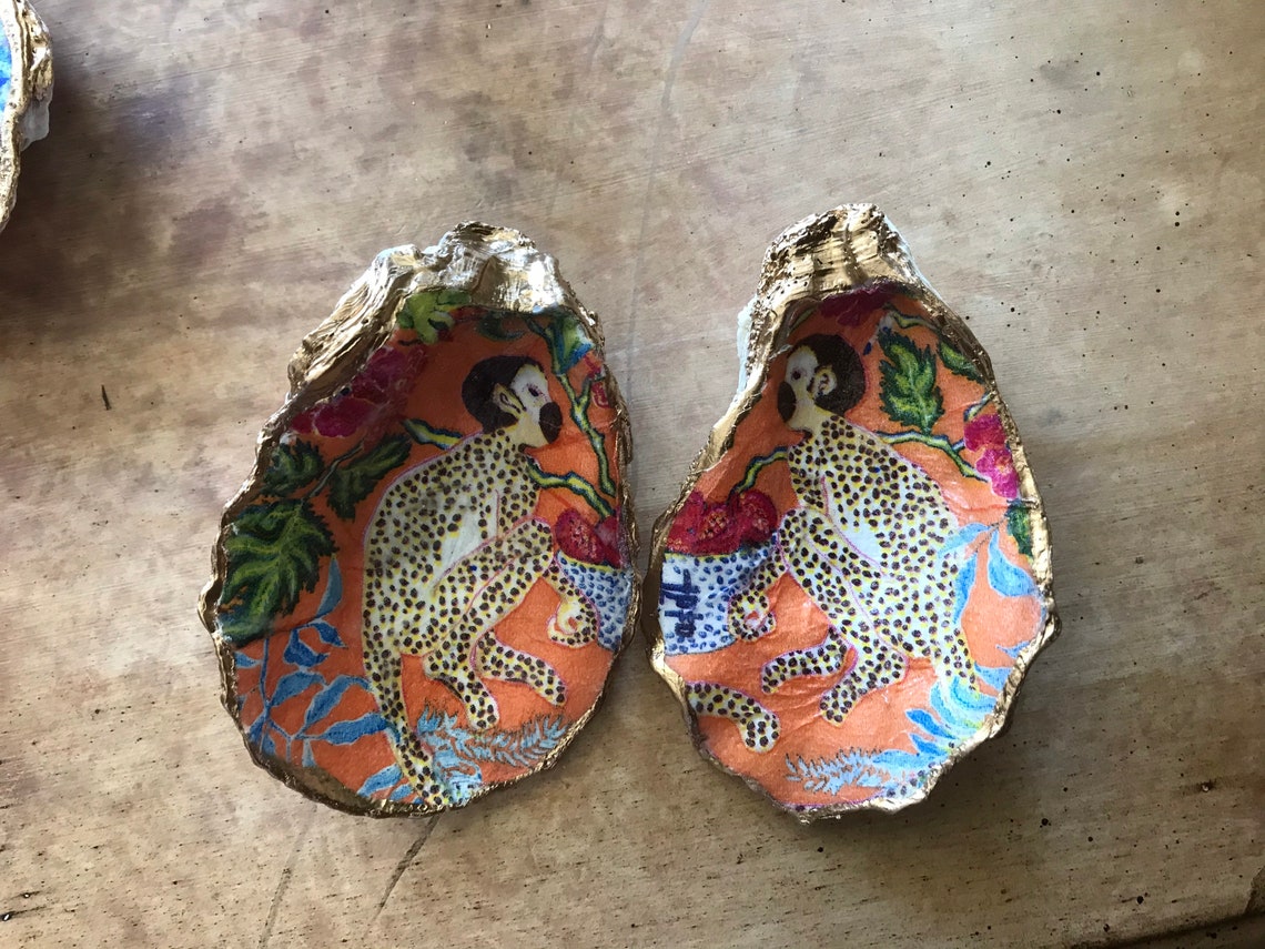 Chinoiserie Oyster Shell With Monkey in Orange - Etsy