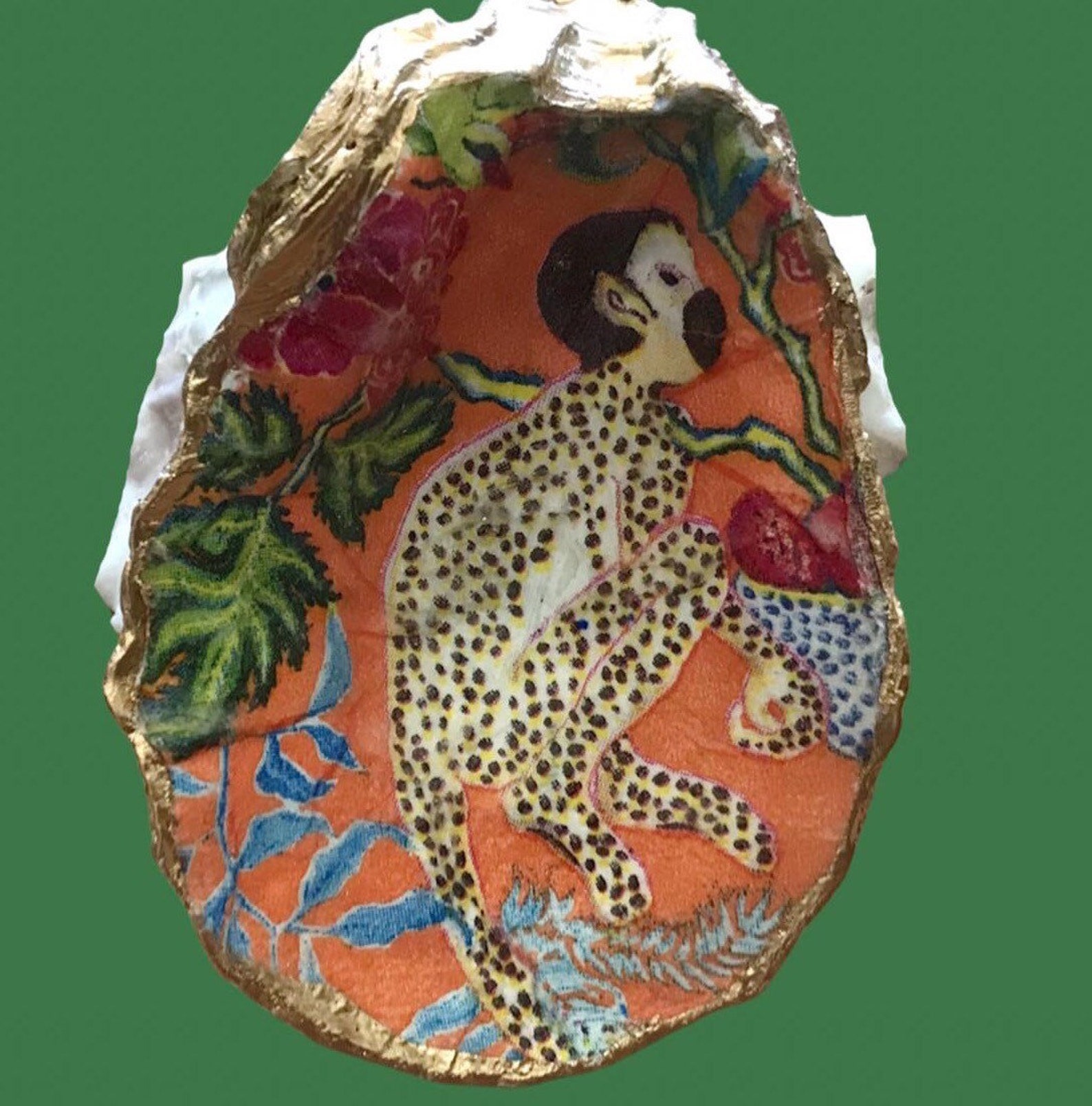 Chinoiserie Oyster Shell With Monkey in Orange - Etsy