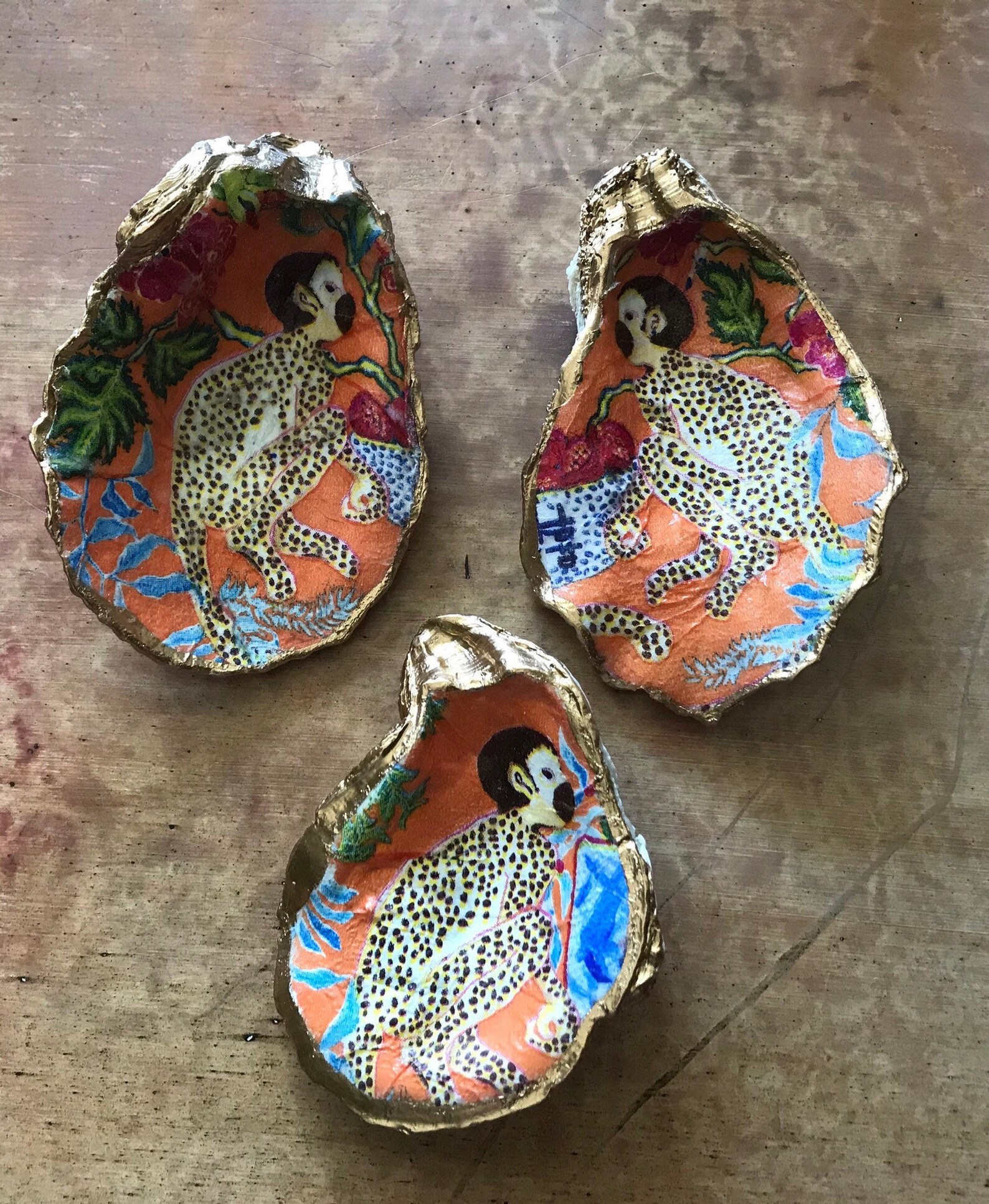 Chinoiserie Oyster Shell With Monkey in Orange - Etsy