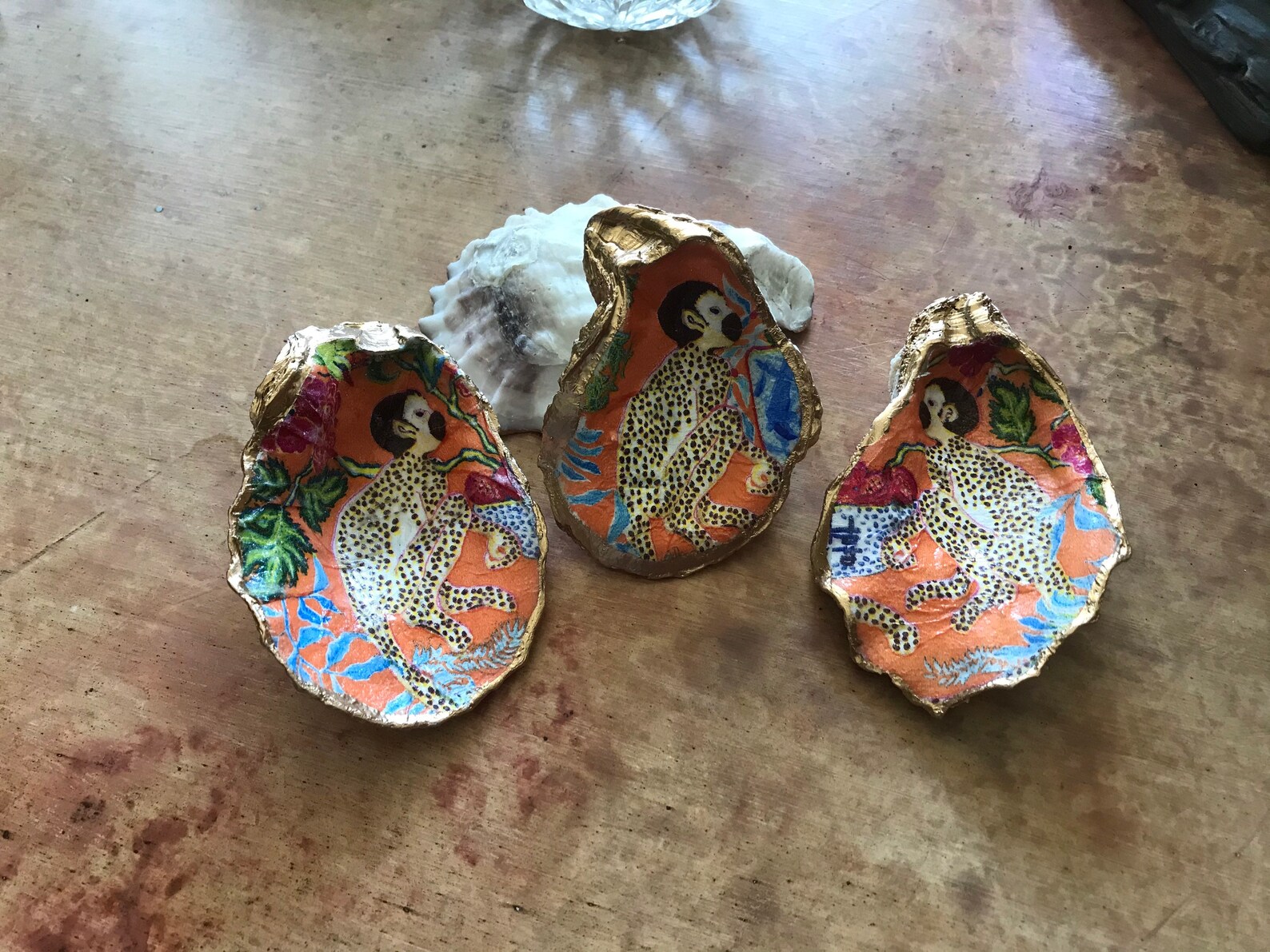 Chinoiserie Oyster Shell With Monkey in Orange - Etsy