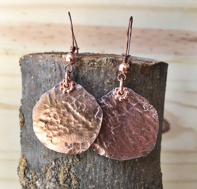 Hammered Copper Dangle Earrings Handmade Copper Drop Earrings Etsy