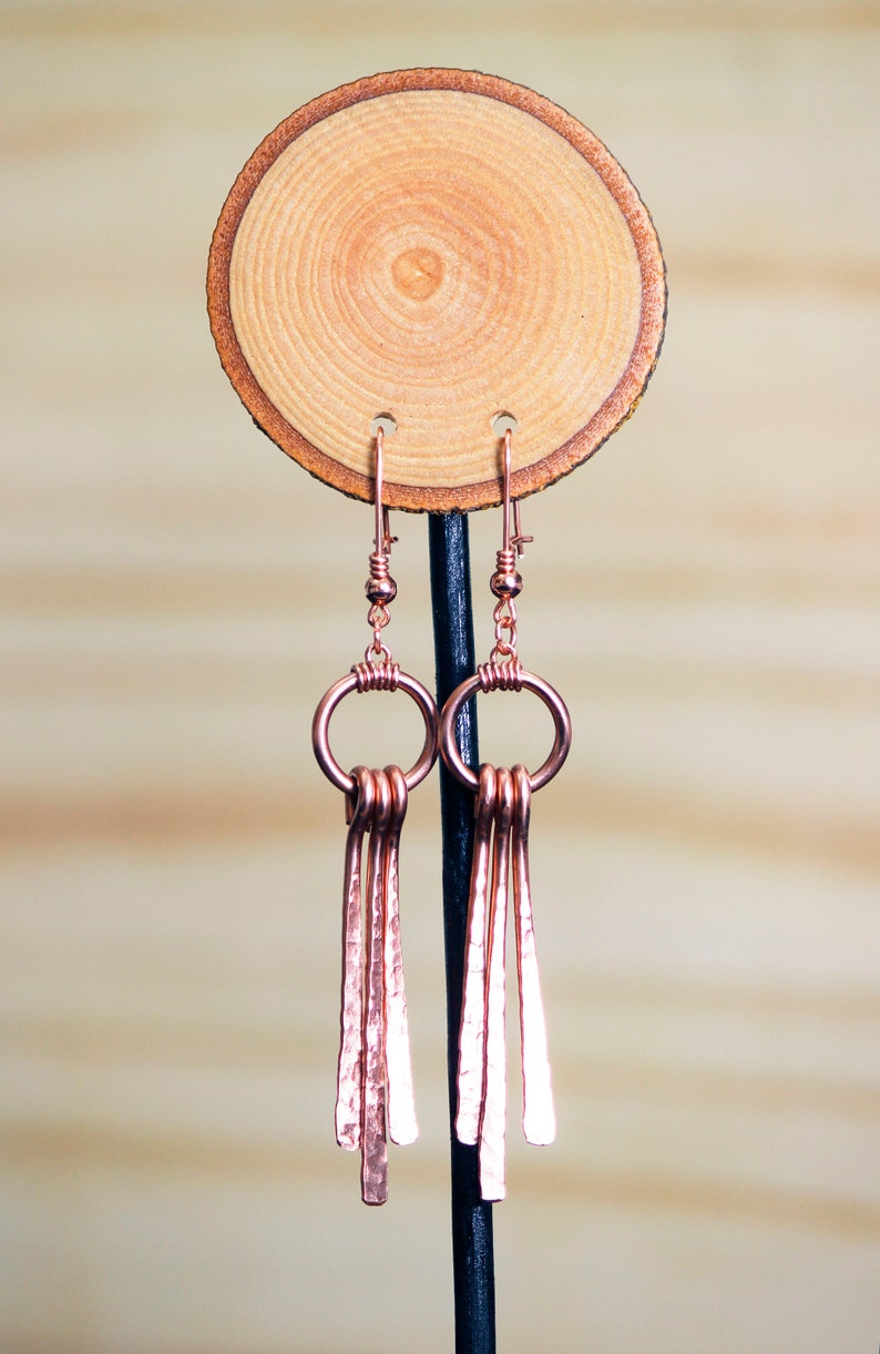 Hammered Copper Dangle Earrings Handmade Copper Dangle Boho Etsy