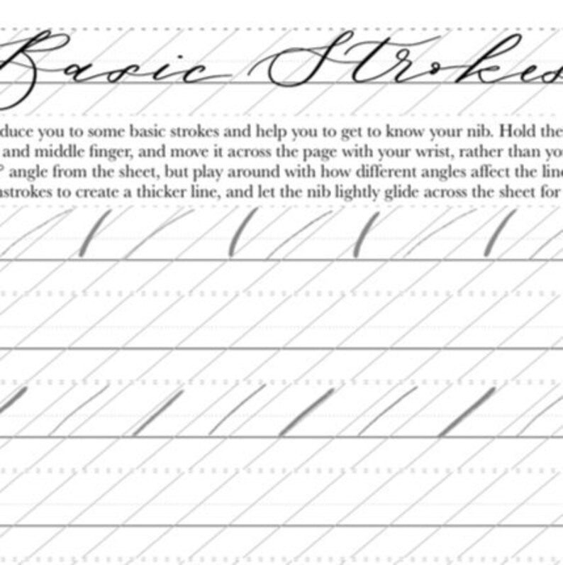Modern Calligraphy Basic Strokes A4 Printable Worksheet Etsy