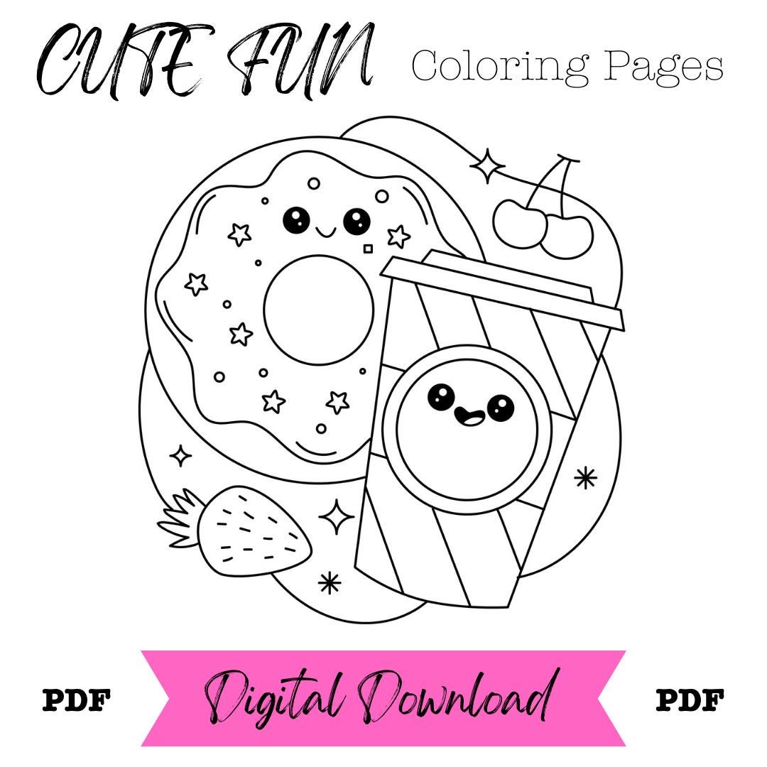 10 Cute Fun Coloring Pages Free Source PDF Beginner Fruit Kawaii Hand ...