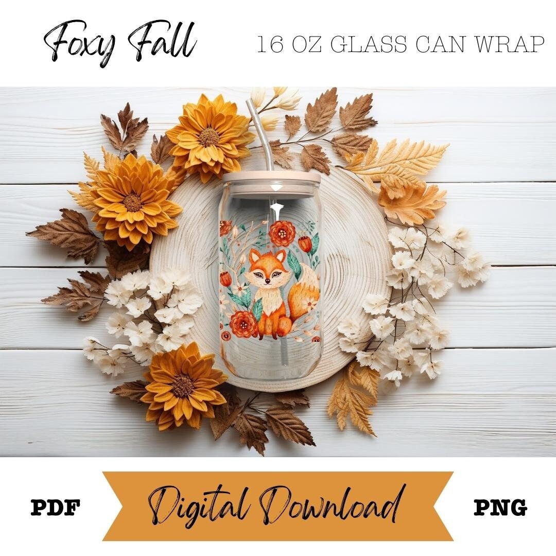 Foxy Fall PNG Pattern Sublimation Cup Wrap Clipart DTF Pretty Autumn ...