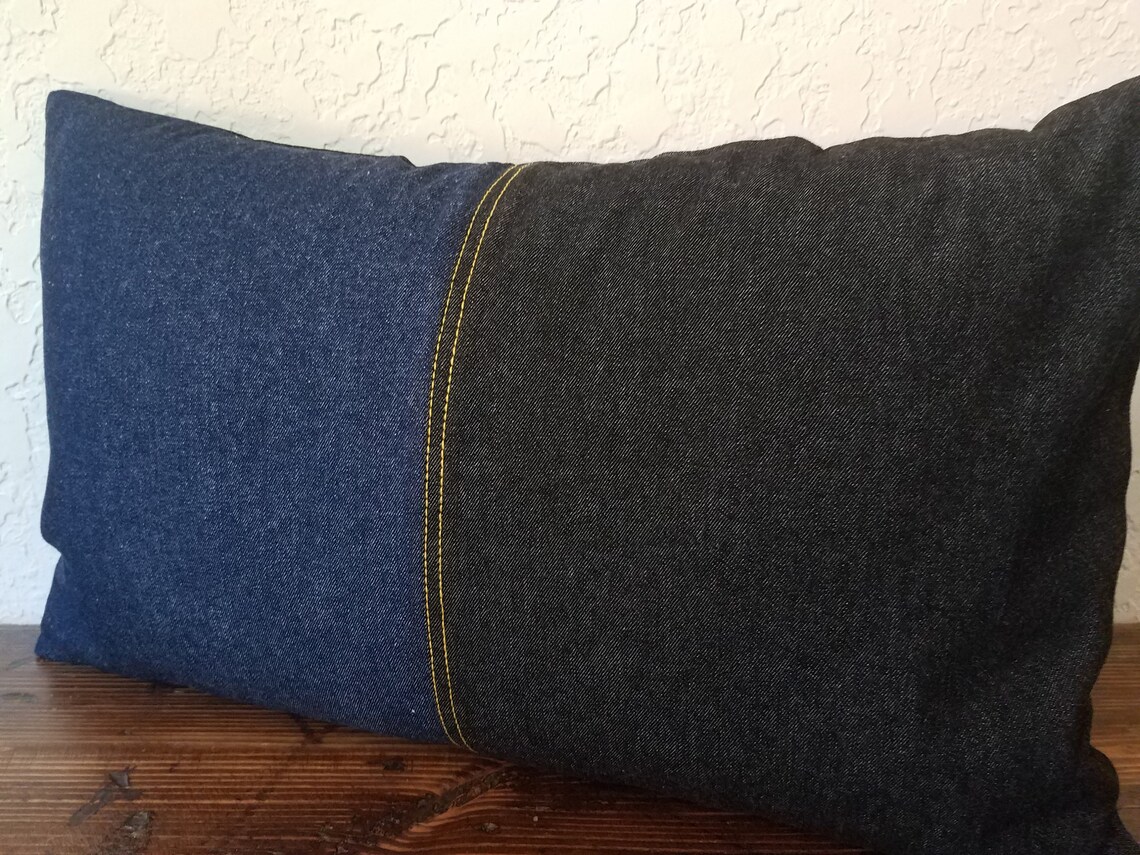 Denim Patchwork Pillow Cover Color Block Pillow Cover Denim - Etsy