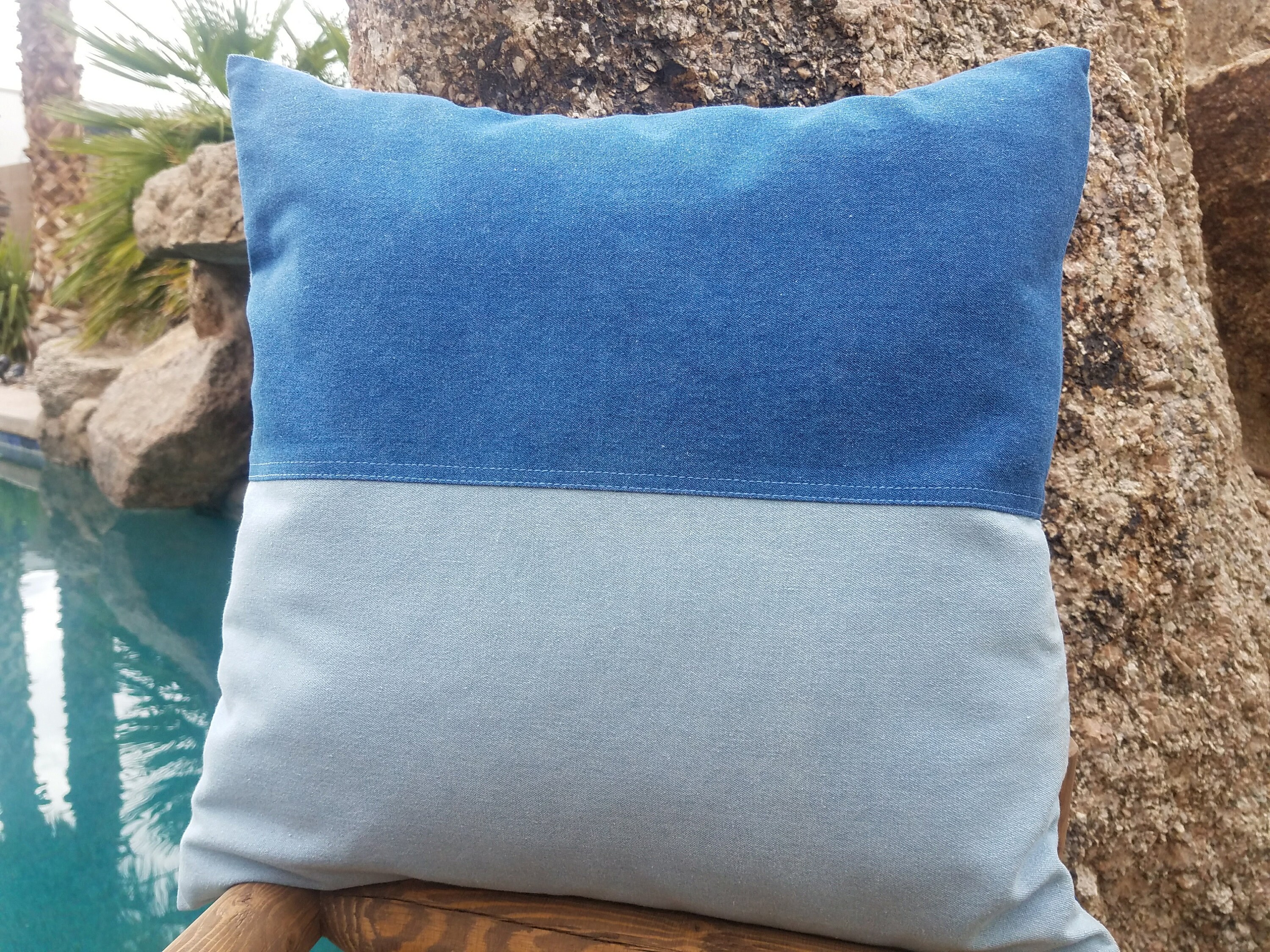 Blue Denim Pillow Cover Lumbar Pillow Cover Patchwork | Etsy