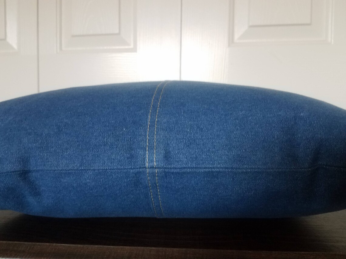 Denim pillow cover. Blue denim pillow. Patchwork Pillow. | Etsy