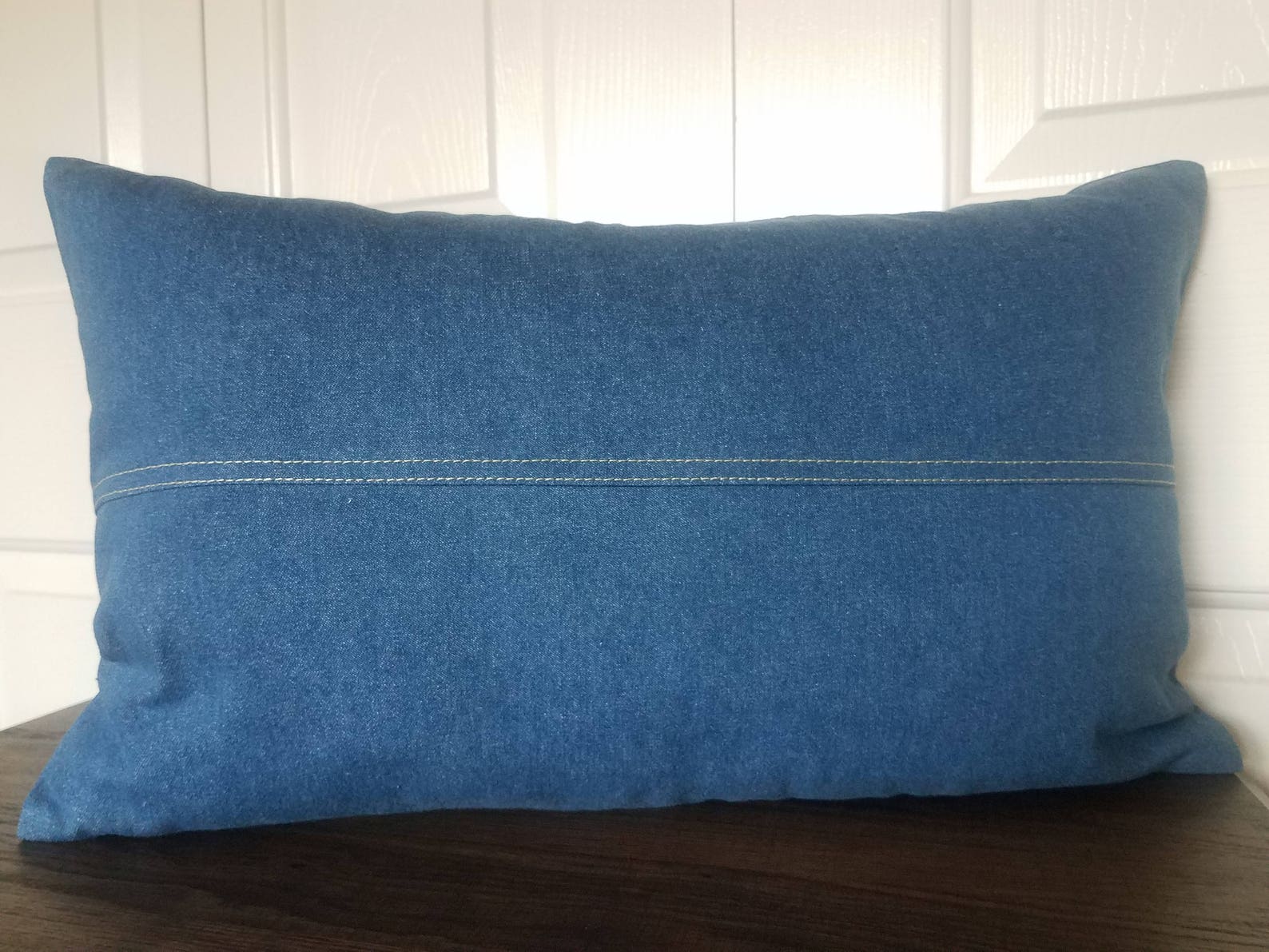 Denim pillow cover. Blue denim pillow. Patchwork Pillow. | Etsy