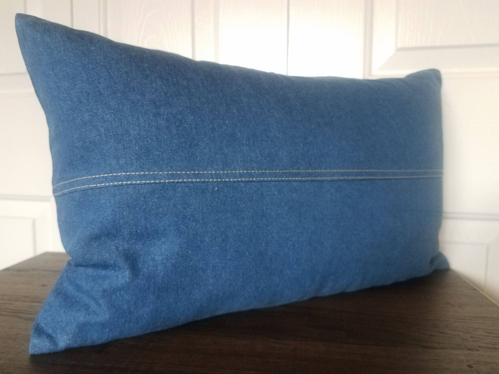 Denim pillow cover. Blue denim pillow. Patchwork Pillow. | Etsy