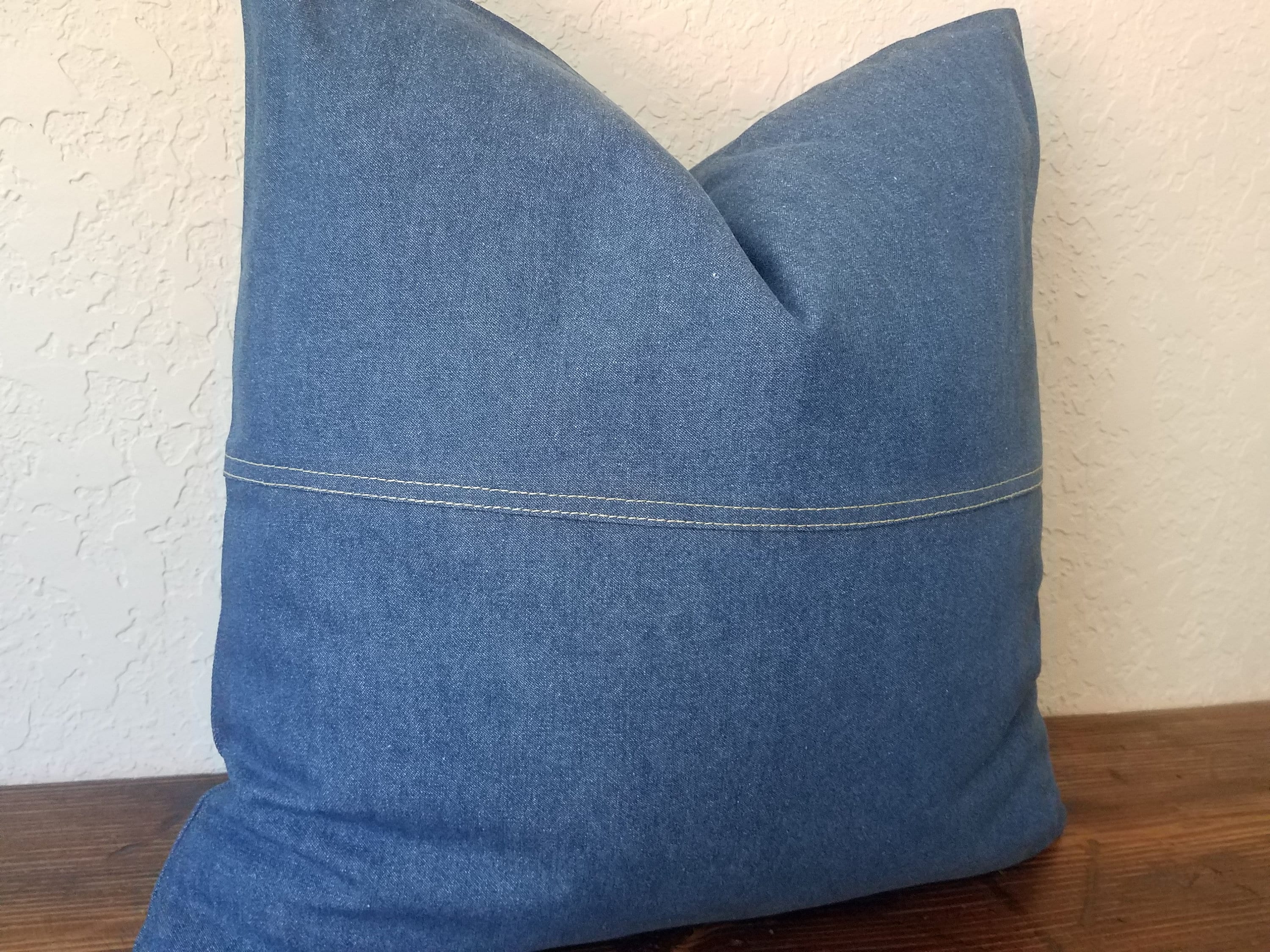 Denim pillow cover. Blue denim pillow. Patchwork Pillow. | Etsy