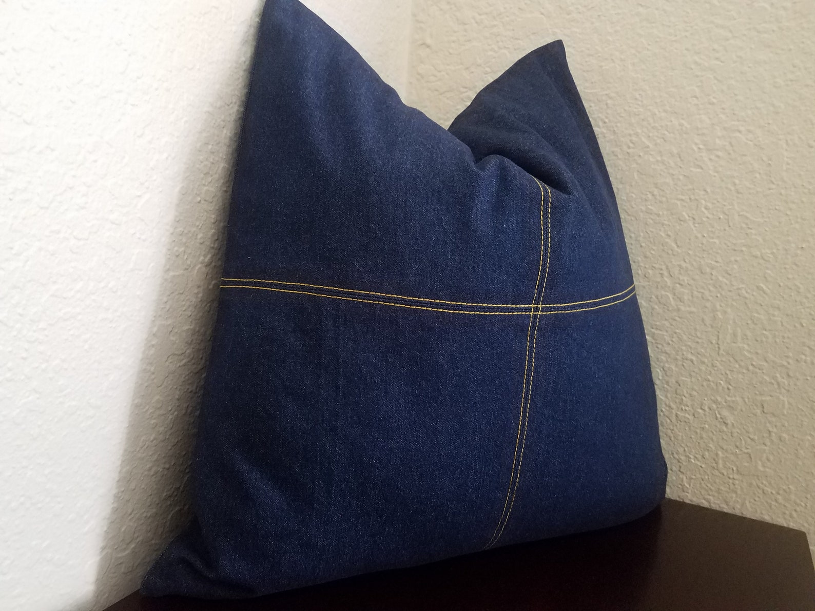 Denim Pillow Cover With Stitch Detail. Blue Denim Patchwork - Etsy