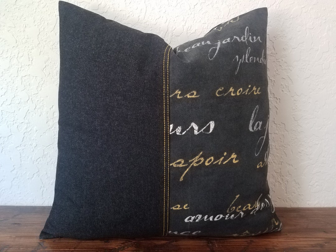Color Block Denim Pillow Cover With Stitch Detail. Denim Patchwork ...