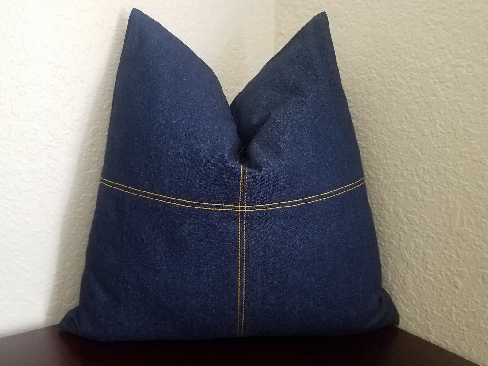 Denim Pillow Cover With Stitch Detail. Blue Denim Patchwork - Etsy