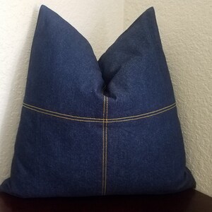 Denim Pillow Cover With Stitch Detail. Blue Denim Patchwork Pillow ...