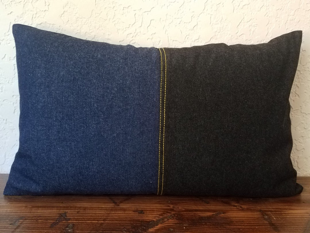 Denim Patchwork Pillow Cover- Color Block Pillow Cover- Denim Pillow ...