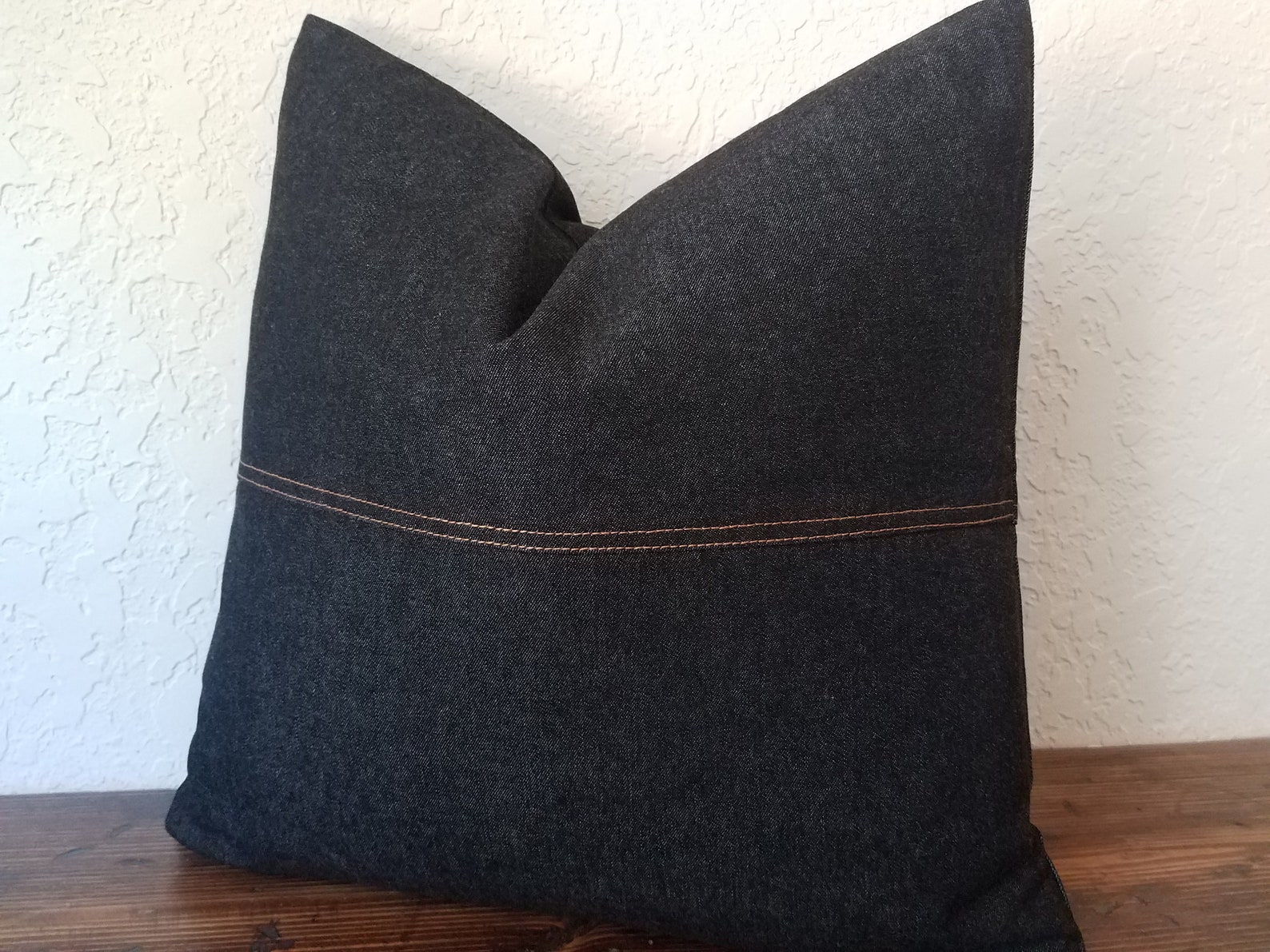 Denim Pillow Cover With Stitch Detail. Black Denim Patchwork - Etsy