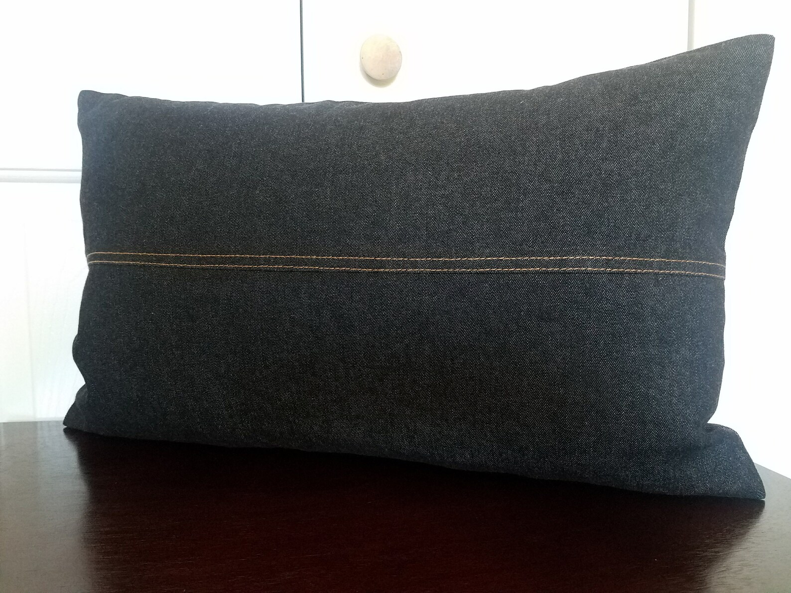 Denim Pillow Cover With Stitch Detail. Black Denim Patchwork - Etsy