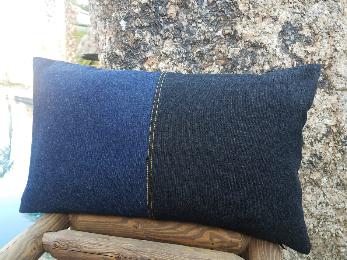 Denim Patchwork Pillow Cover Color Block Pillow Cover Denim - Etsy