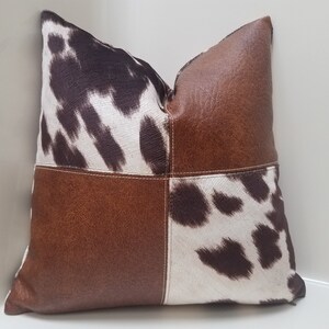 Cowhide Patchwork Pillow Cover, Double Sided Cowhide Pillow, Tricolor Cowhide Pillow, Cowhide ...