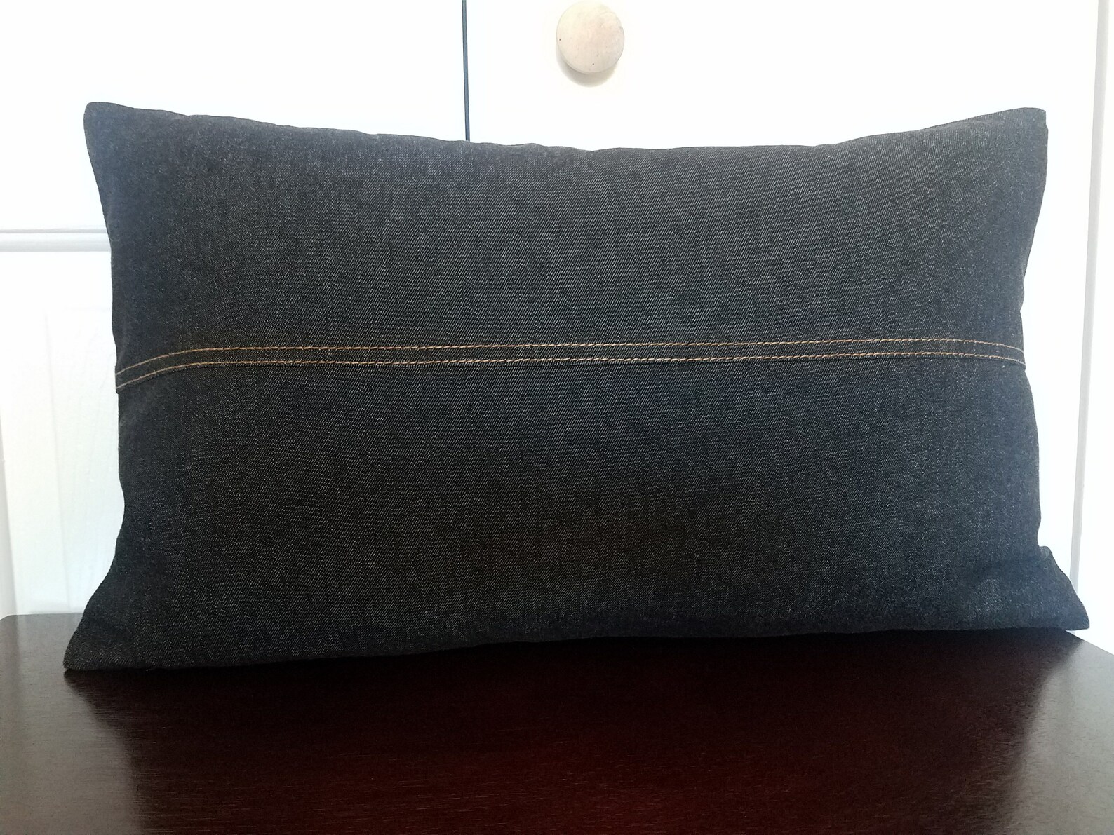 Denim Pillow Cover With Stitch Detail. Black Denim Patchwork - Etsy