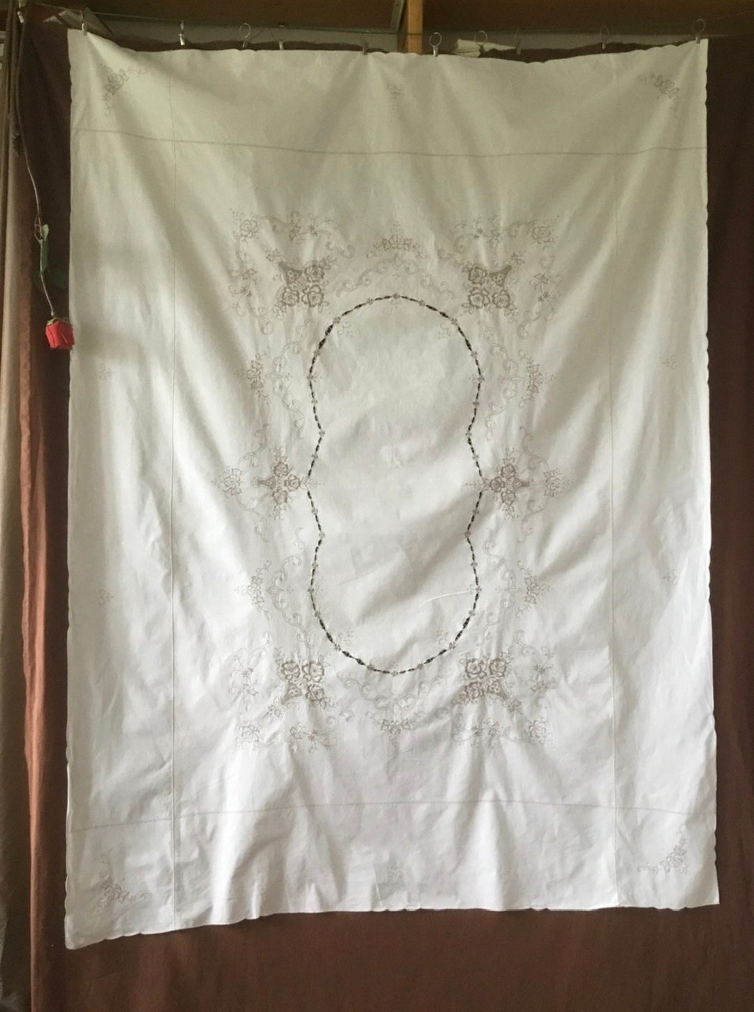 Tablecloth. Antique Hand Embroidered Madeira Linen Tablecloth With ...