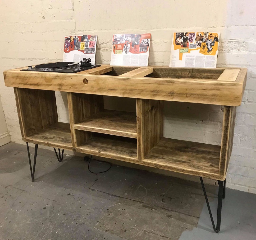 DJ DECK STAND Rustic Industrial Dj/vinyl Storage Unit, Reclaimed ...