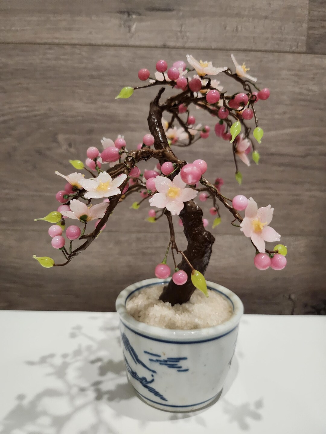 Vintage Jade Cherry Blossom Flower Bonsai Japanese Tree in Ceramic Pot ...