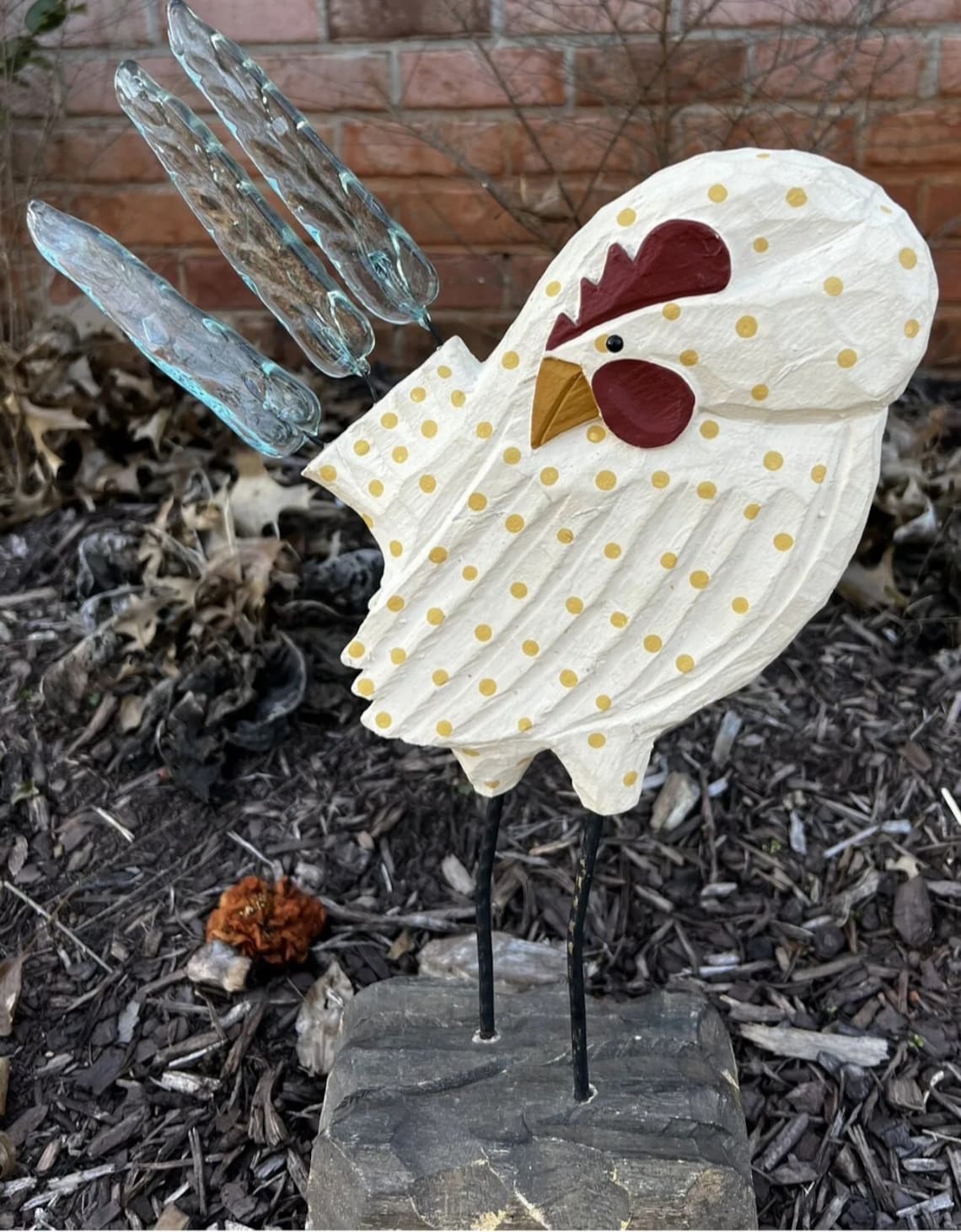 James Haddon Rooster/chicken Sculpture SIGNED Glass Feather/tail Wooden ...