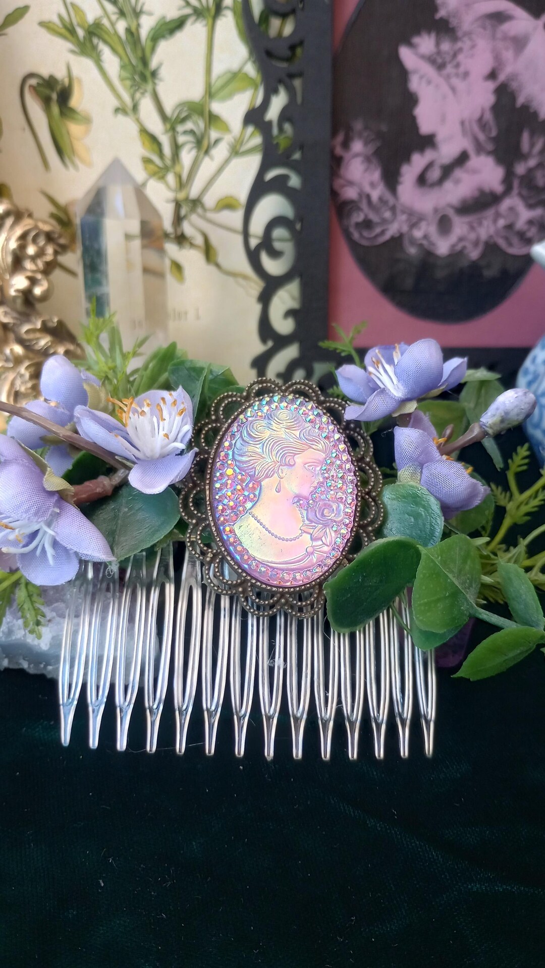 Hair Accessory Iridescent Purple Floral Cameo Edwardian Inspired Hair ...
