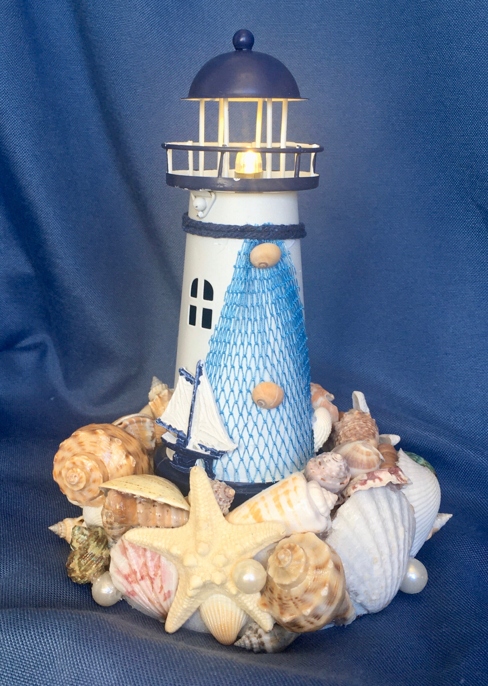 Beach Centerpiece Shells and LED Lighthouse With or Without 10” Mirror ...