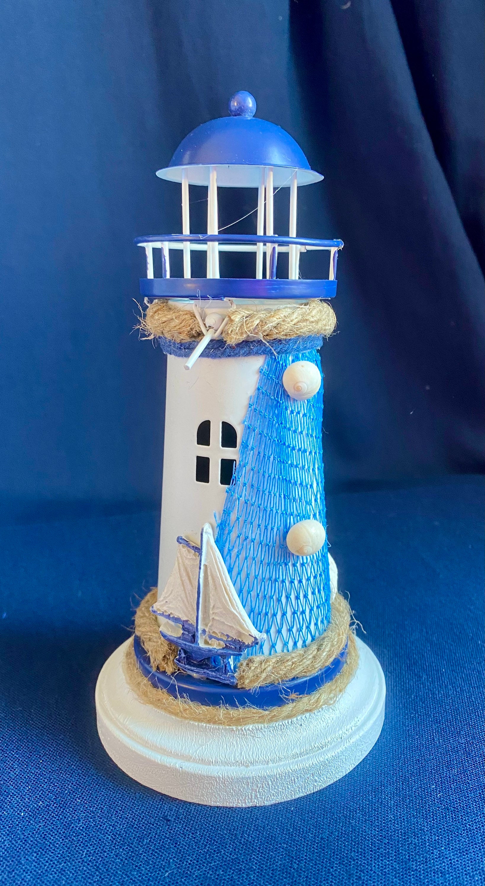 PRICE DROP! 8" Lighthouse & Shells Nautical Centerpiece With Blue ...