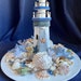 Tall Wood Lighthouse Centerpiece W/ Shells, Slate Blue Starfish ...