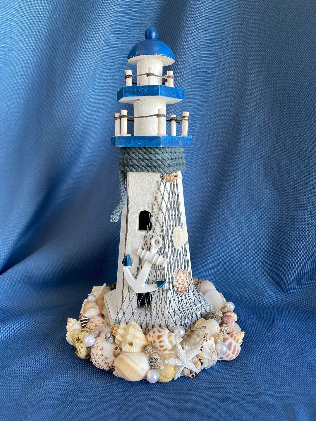 10.5” Lighthouse on Base of Colorful Assorted Shells, Starfish and ...