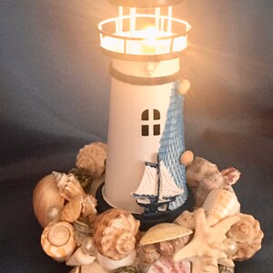 Beach Centerpiece Shells and LED Lighthouse With or Without 10” Mirror ...