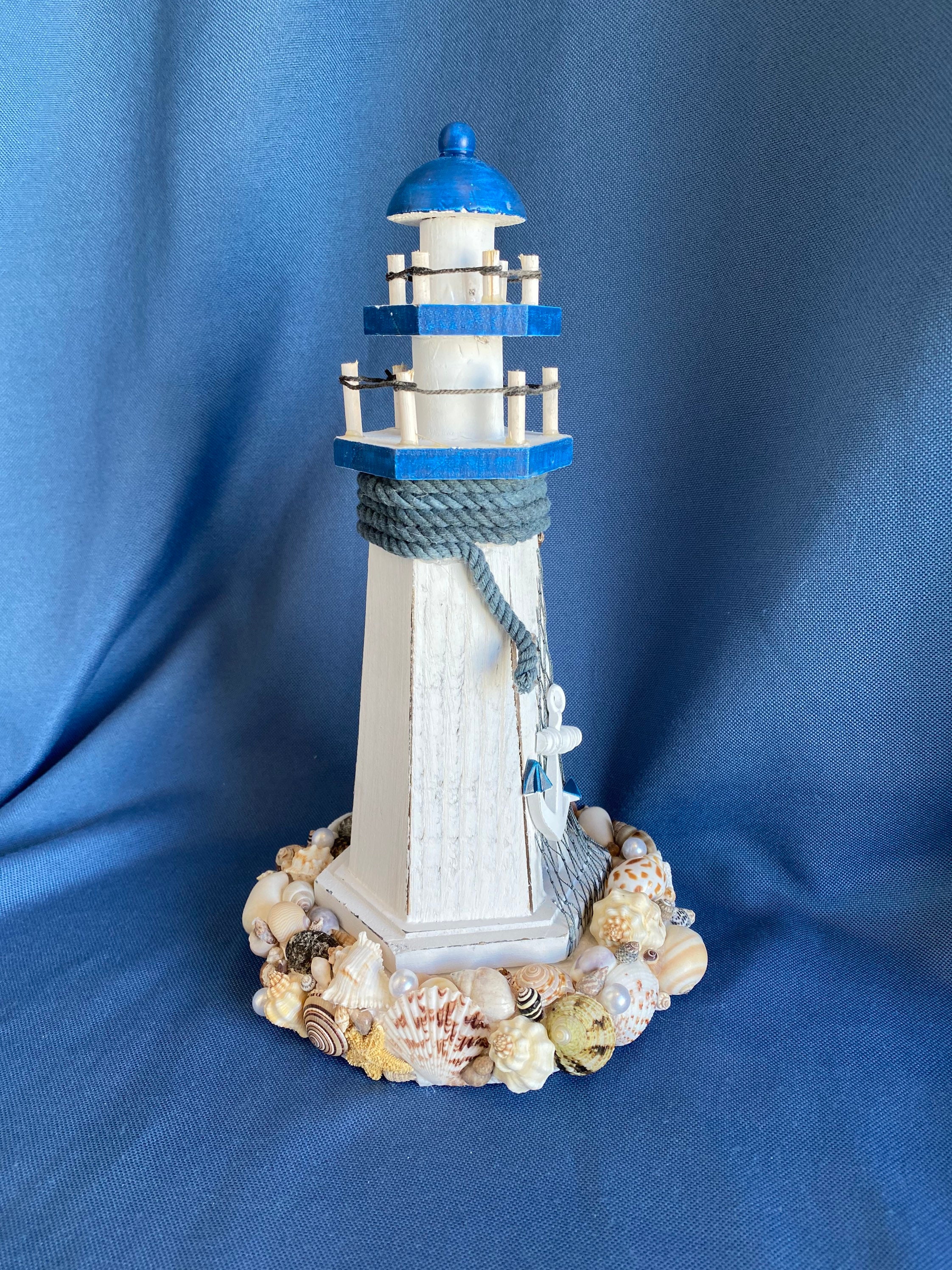 10.5” Lighthouse on Base of Colorful Assorted Shells, Starfish and ...