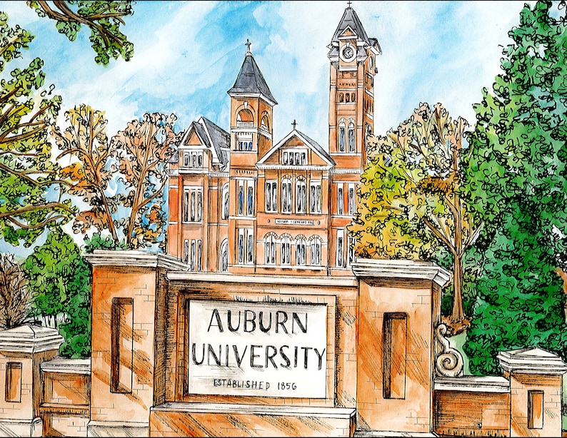 Auburn University Watercolor Print - Etsy