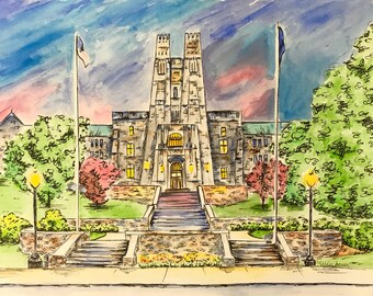 Virginia Tech Watercolor Art Print 12x18 LE of 50 Snum - Etsy