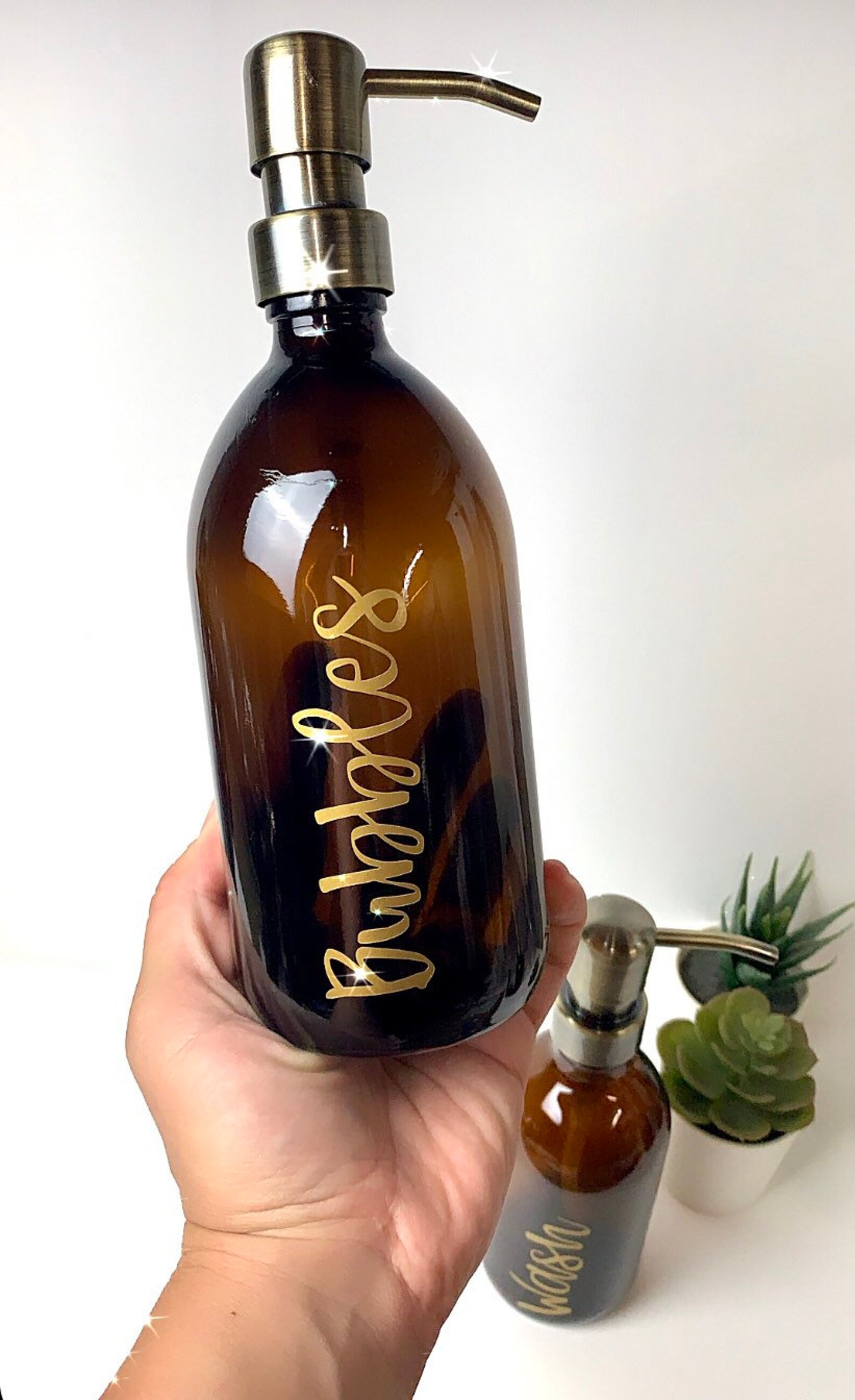 Glass Amber Dispenser Bottles Personalised Liquid Bottle Eco - Etsy UK