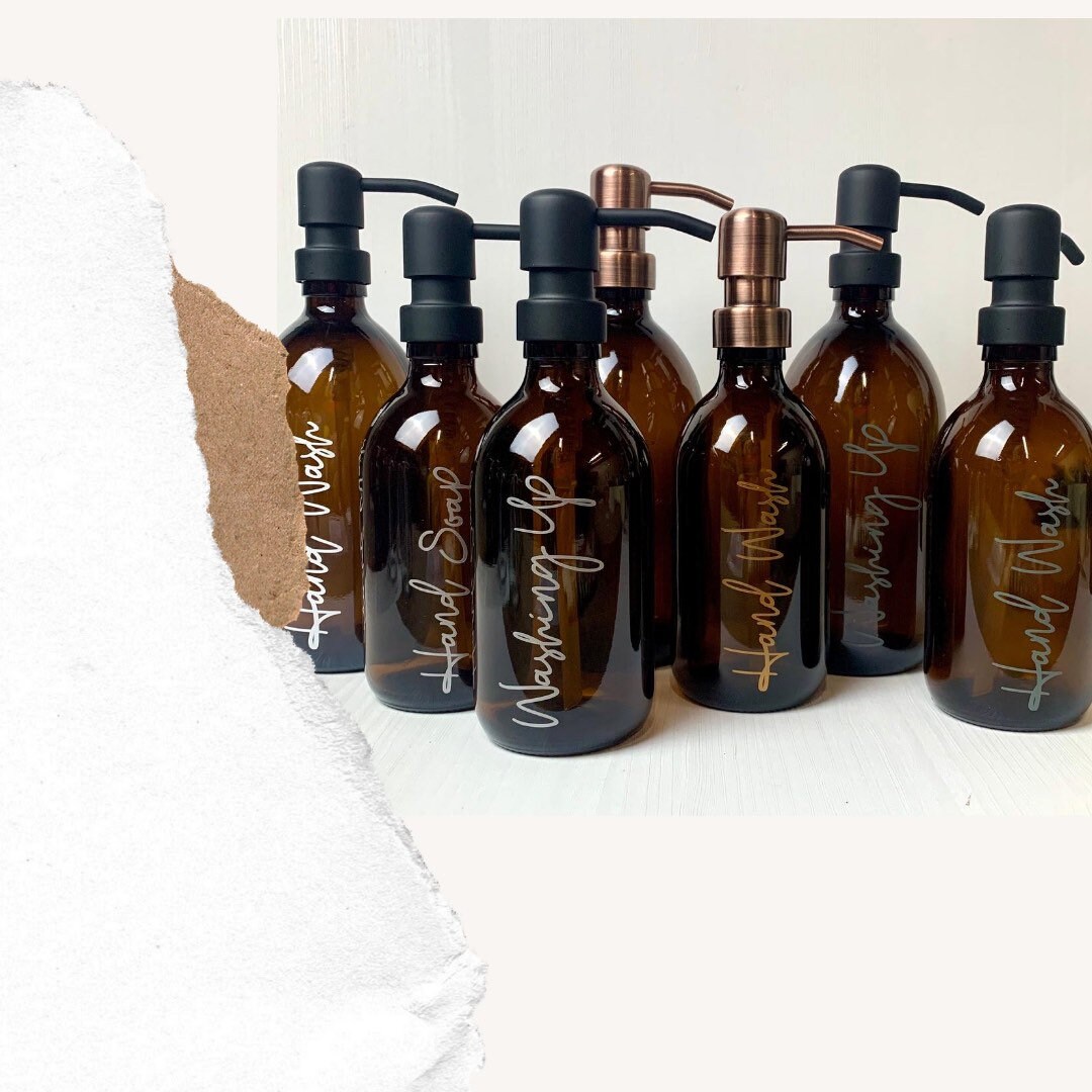 Amber Glass Dispenser Labelled Bottle With Metal Pump for Hand Soap ...