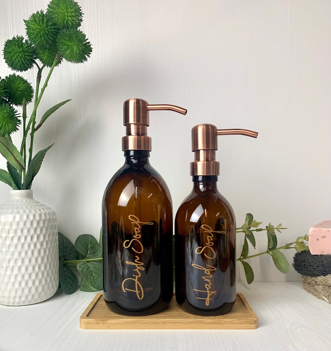 Amber Glass Dispenser Labelled Bottle With Metal Pump for Hand Soap ...