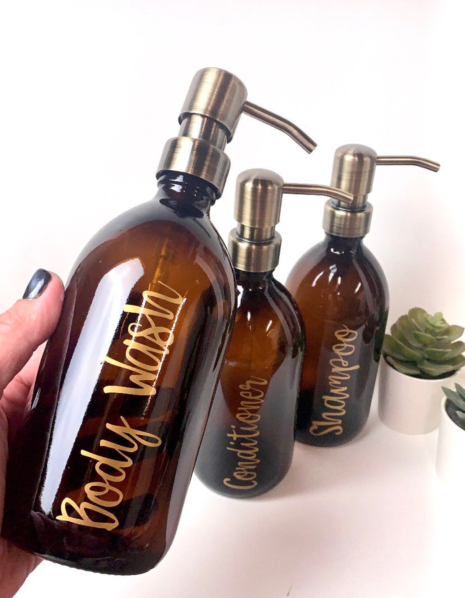 Glass Amber Dispenser Bottles Personalised Liquid Bottle Eco - Etsy UK