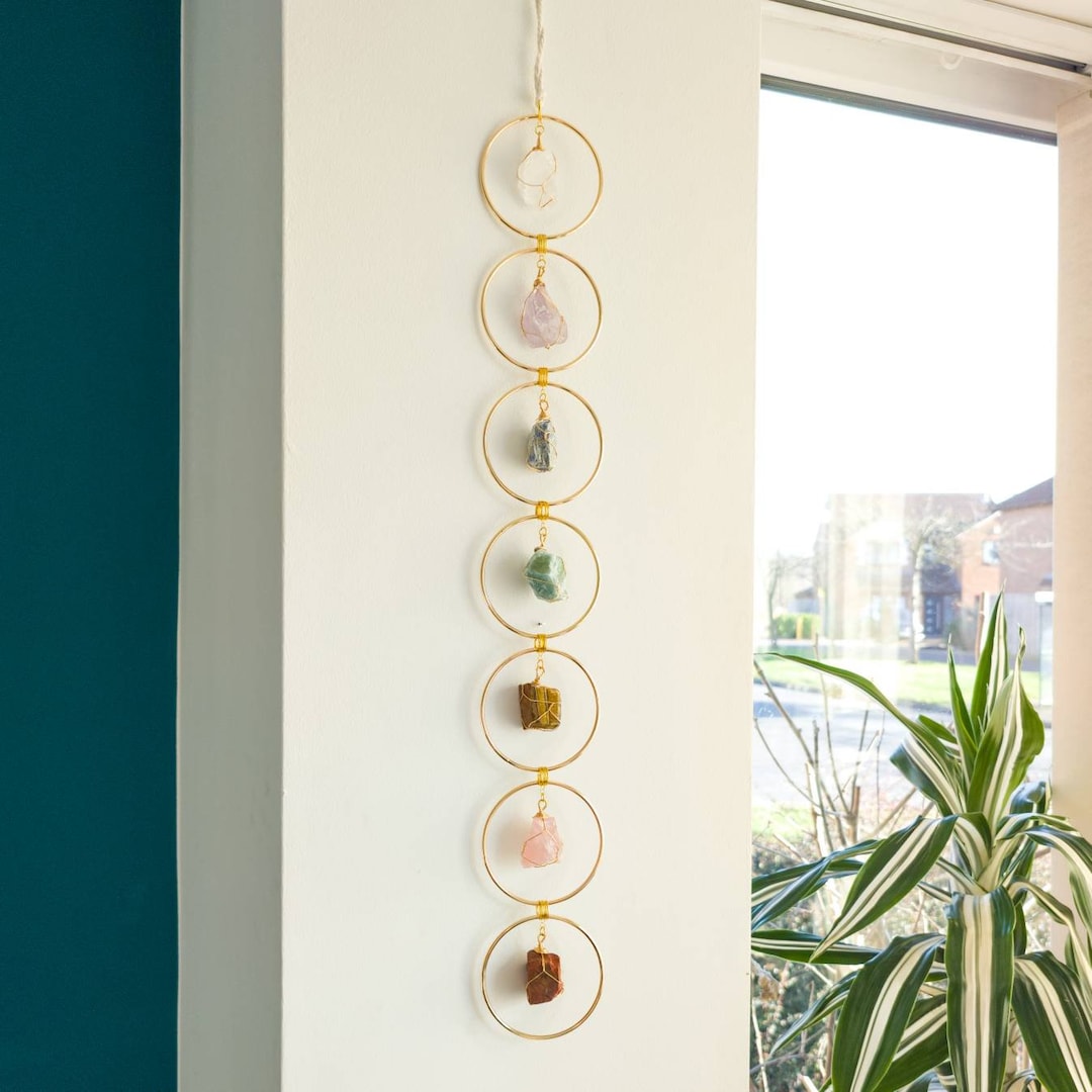 Chakra Gemstone Wall Hanging Natural Gemstones Crystal Wall Decor Yoga ...