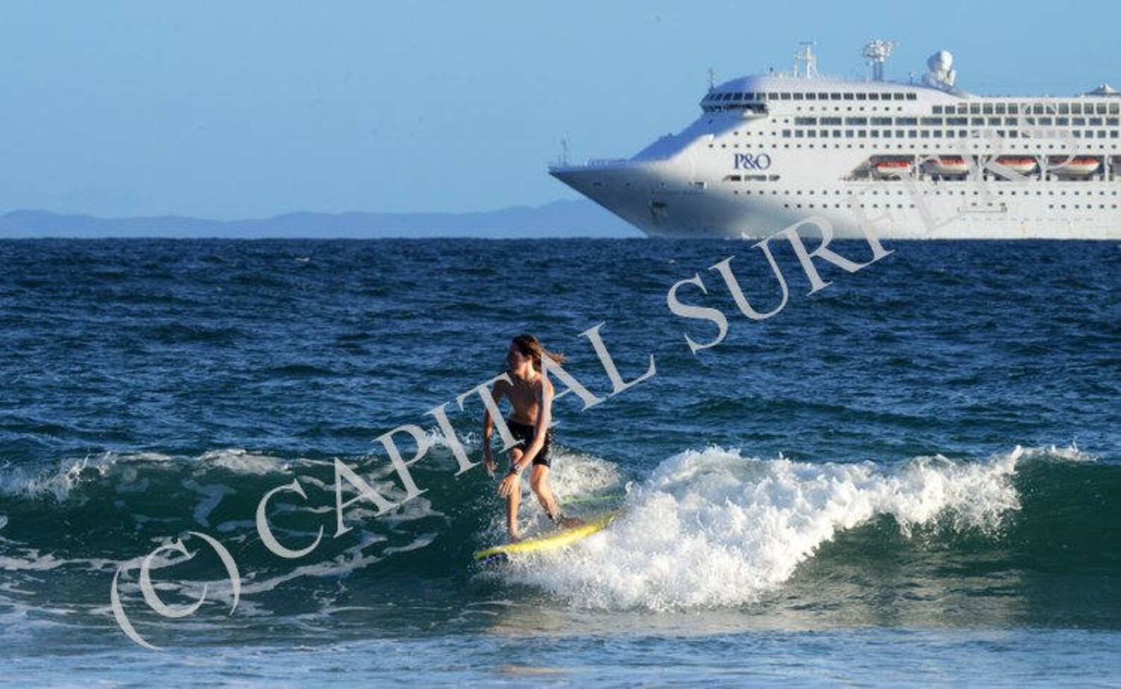 Surfing With Cruise Ship - Caloundra, Queensland Stock Photo - Etsy
